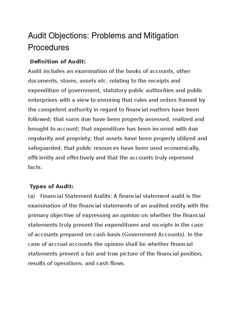 Audit Objections | Auditor's Report | Audit