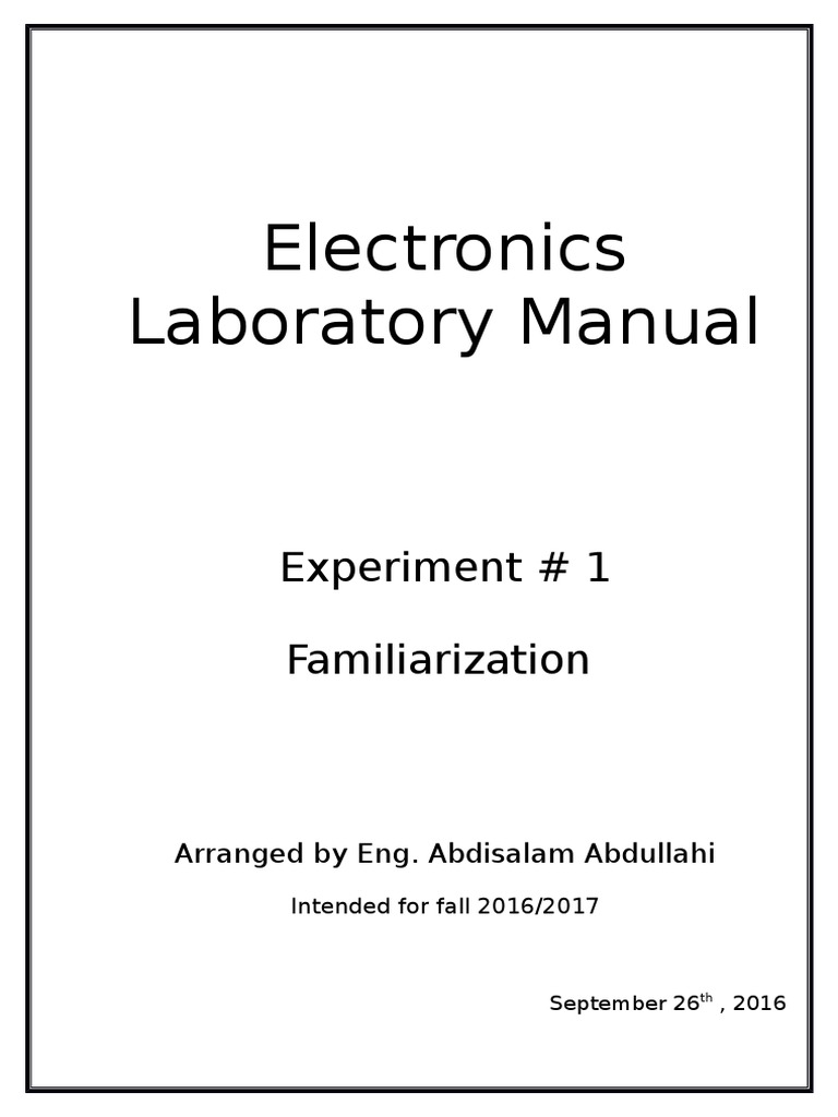 Electronics Lab Manual Experiment 1 Familiarization | PDF | Power Supply | Switch