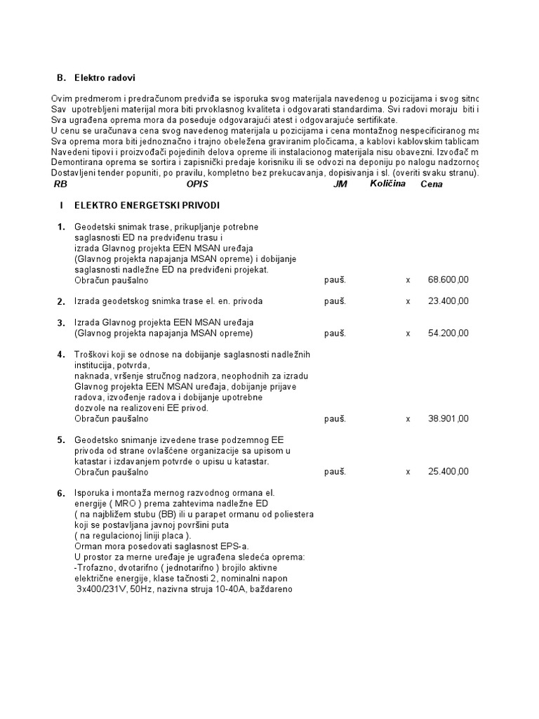 Predmer I Predracun Za Elektro Radove PDF | PDF