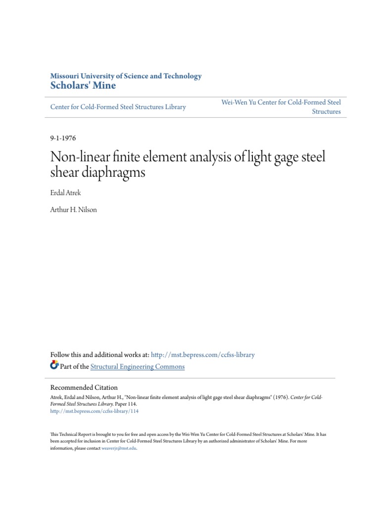 Non-Linear Finite Element Analysis of Light Gage Steel Shear Diap | PDF ...