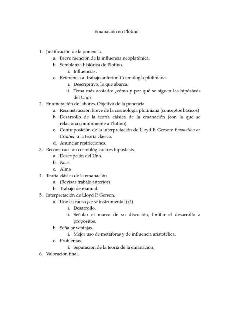 Emanación en Plotino (Esquema) | PDF