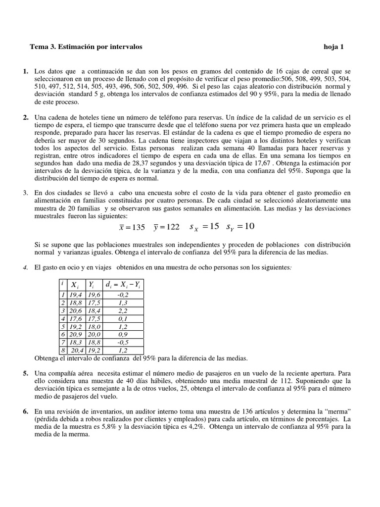 Ejerc Intervalos | PDF | Intervalo de confianza | Muestreo (Estadísticas)