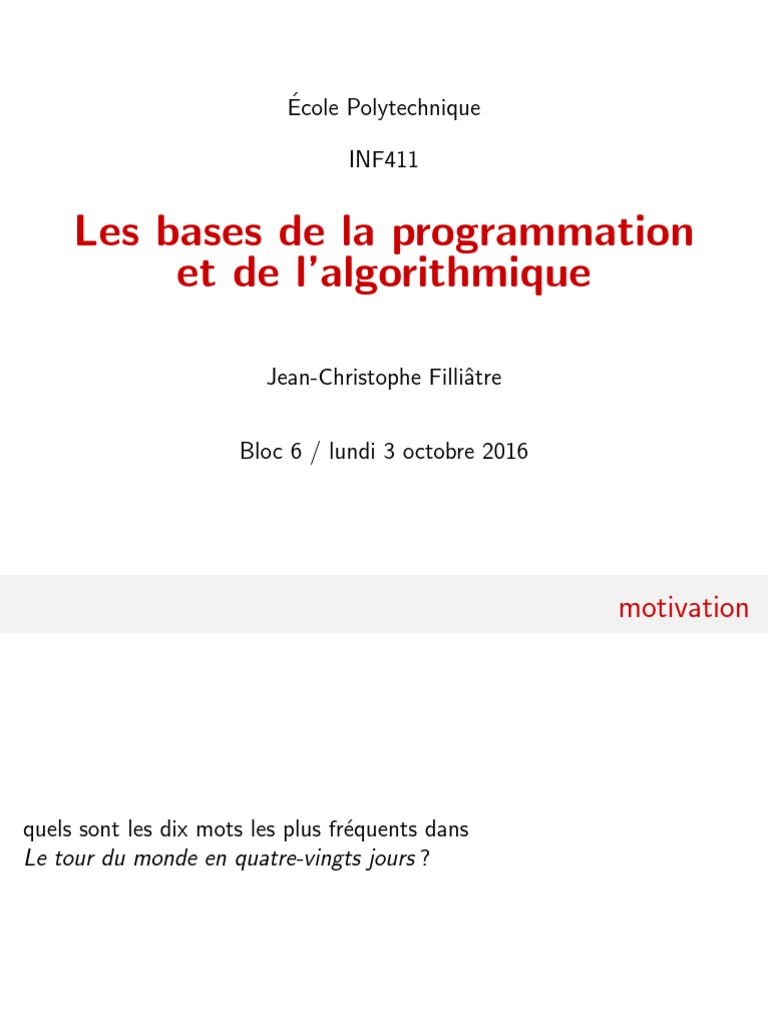 Tri et Algorithmes : Cours INF411 | PDF | Algorithmes et structures de données | Programmation ...