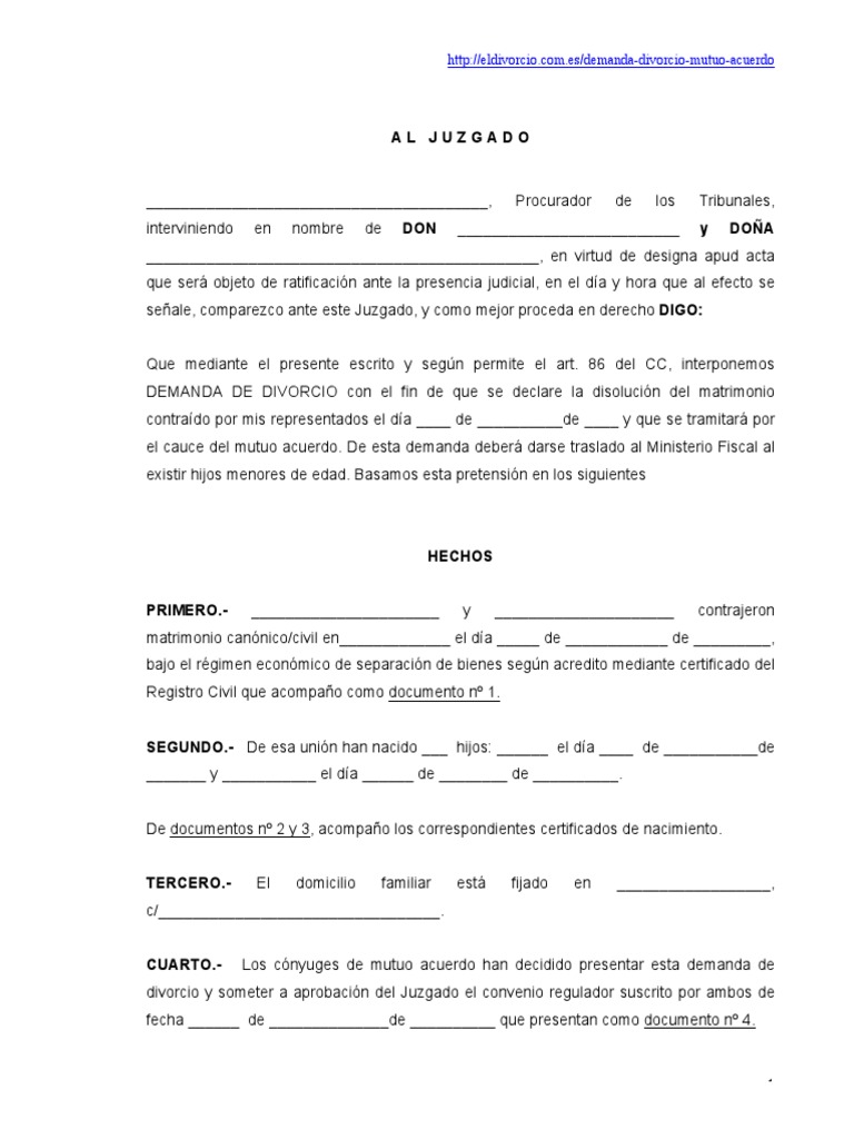 Modelo Demanda Divorcio Mutuo Acuerdo Pdf Divorcio Demanda Judicial