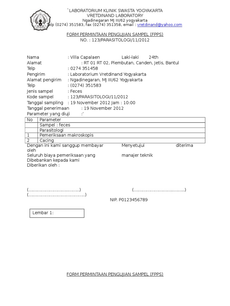 Form Permintaan Pengujian Sampel | PDF