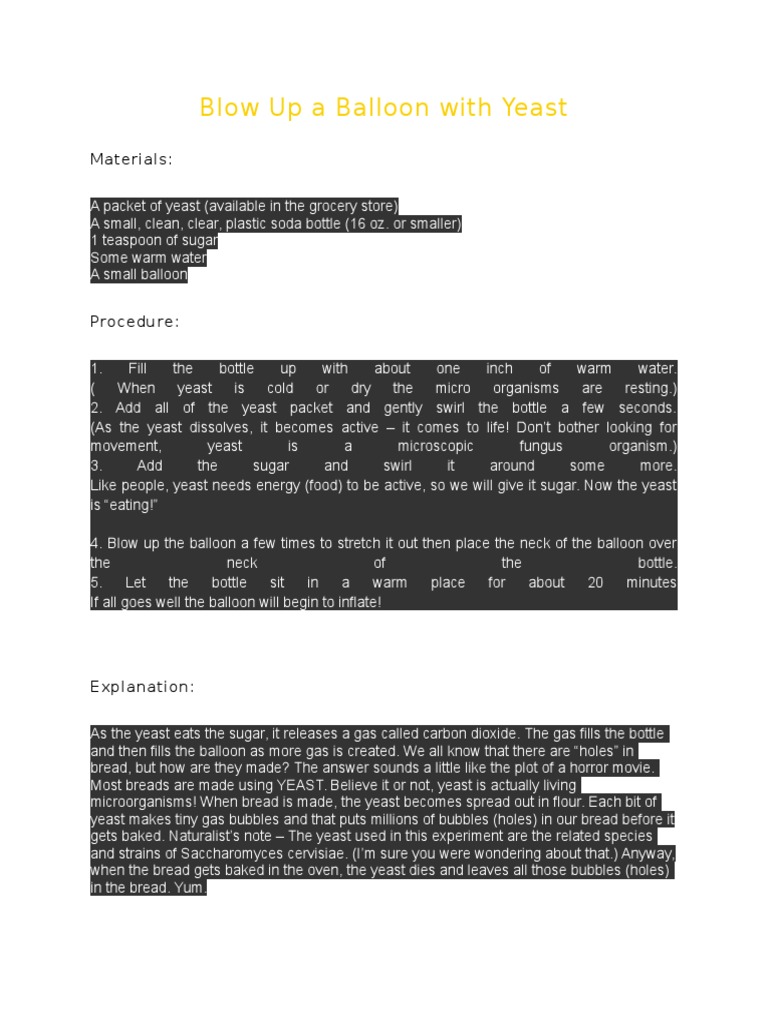 Blow Up A Balloon With Yeast | PDF | Breads | Electric Charge