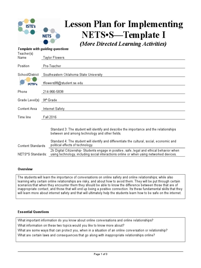 m1 Lesson Plan Finished | PDF | Internet | Lesson Plan