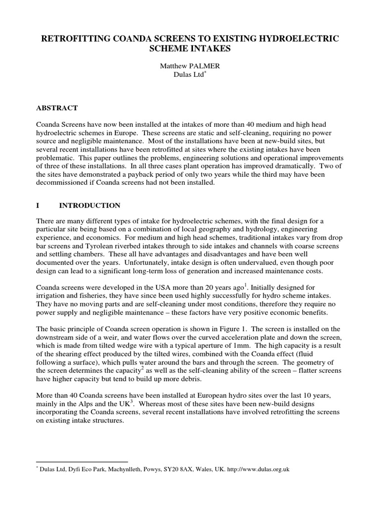 Retrofitting Coanda Screens To Existing Hydroelectric Scheme Intakes ...