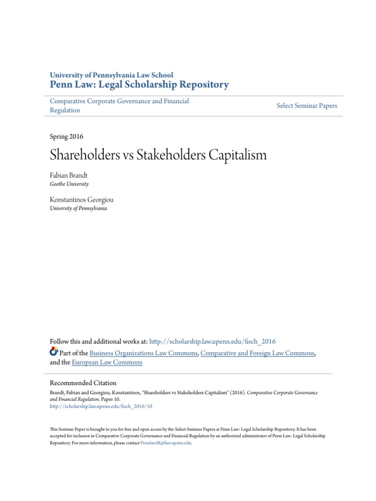 Shareholders Vs Stakeholders Capitalism | PDF | Shareholder Value ...