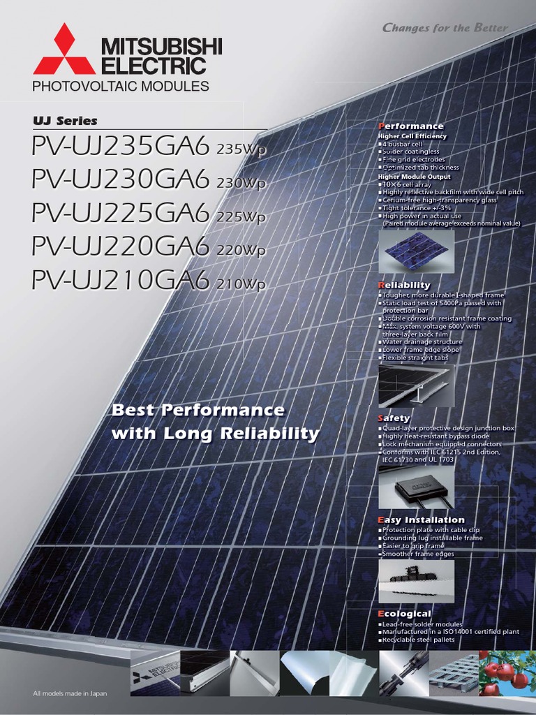 PV-UJ225GA6 Data Sheet | PDF | Solar Panel | Photovoltaics