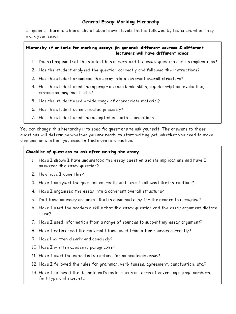 General Essay Marking Hierarchy | PDF | Career & Growth | Language Arts ...