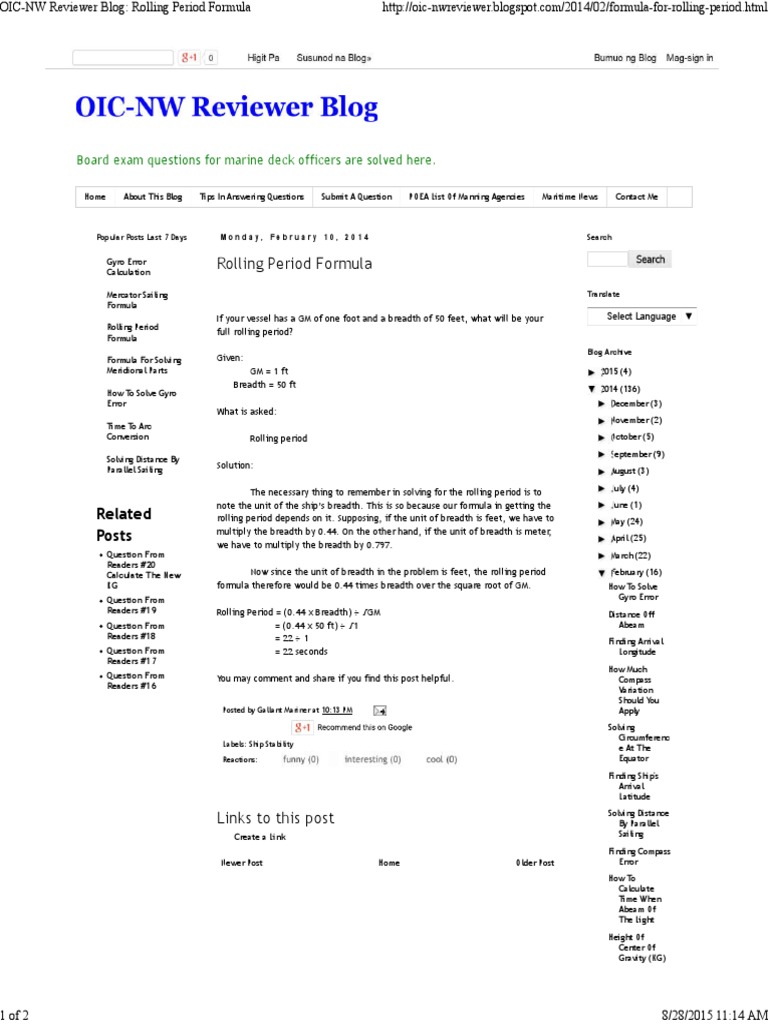 OIC-NW Reviewer Blog - Rolling Period Formula | PDF | Teaching ...