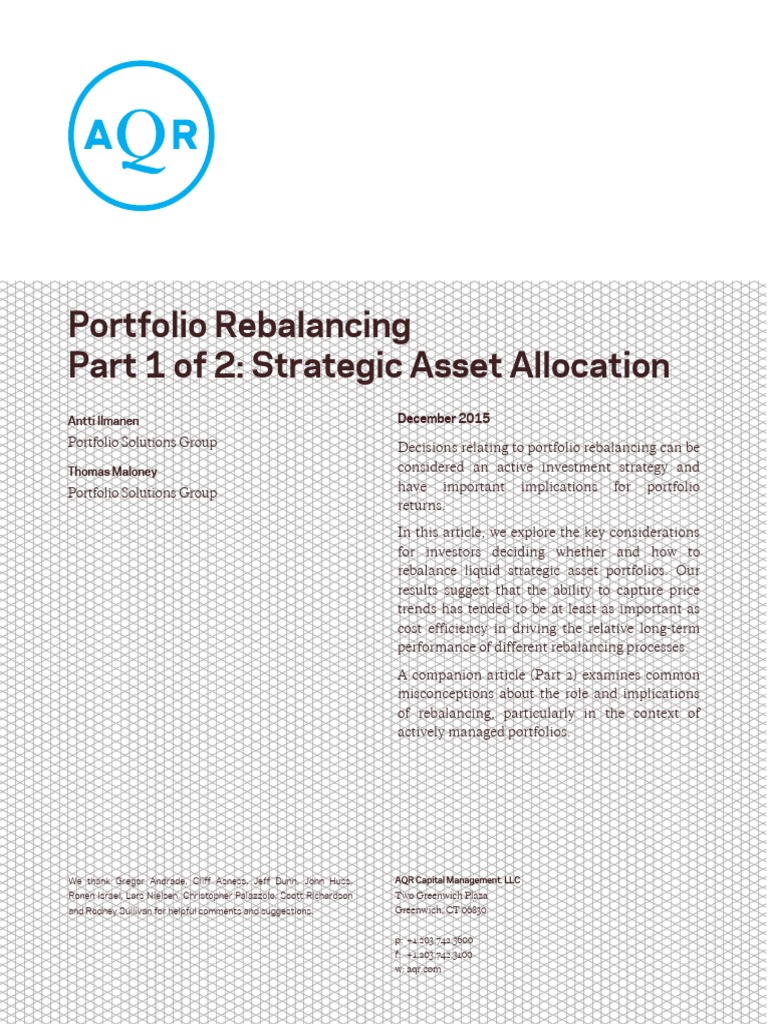 AQR Portfolio Rebalancing Part 1 Strategic Asset Allocation | PDF | Asset Allocation | Investing