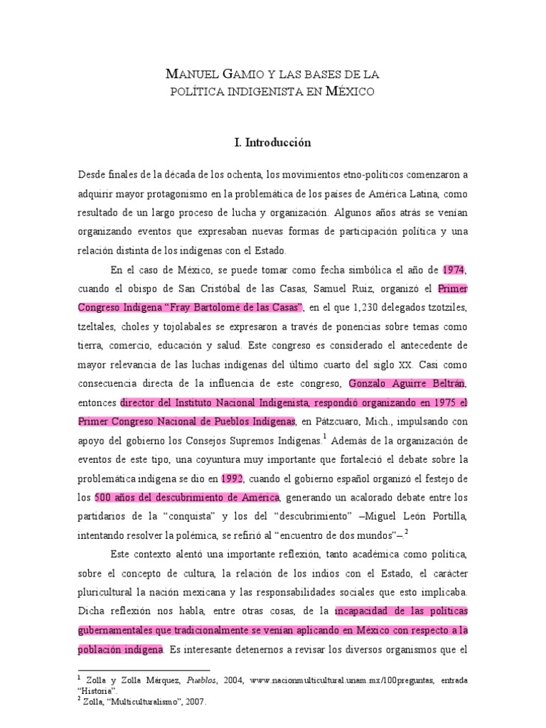 Manuel Gamio y La Política Indigenista en México | PDF | Antropología ...