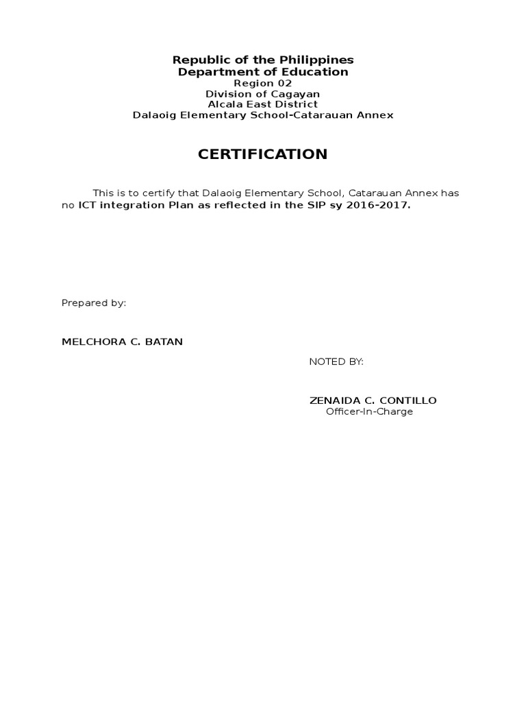 Dalaoig Elementary School ICT Certification | PDF | Career & Growth