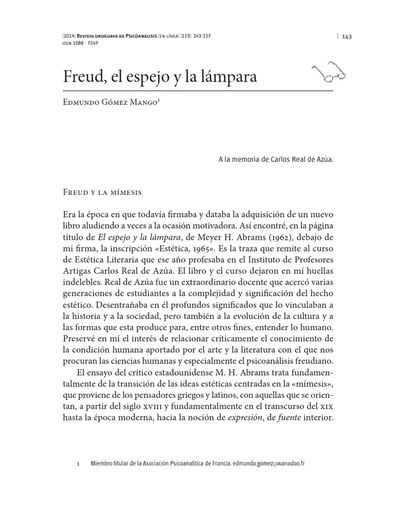 Freud, El Espejo y La Lámpara | PDF | Psicoanálisis | Sigmund Freud
