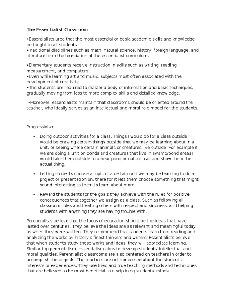 The Essentialist Classroom | Essentialism | Curriculum