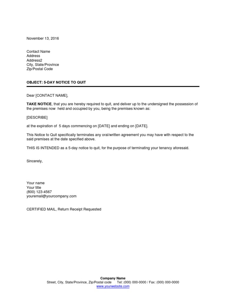 5-Day Notice to Quit Template | PDF
