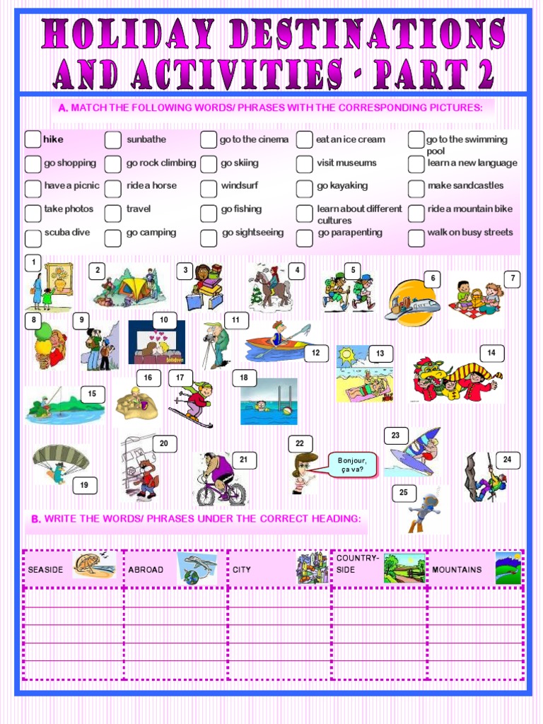 Travel Activities Matching Exercise | PDF | Art