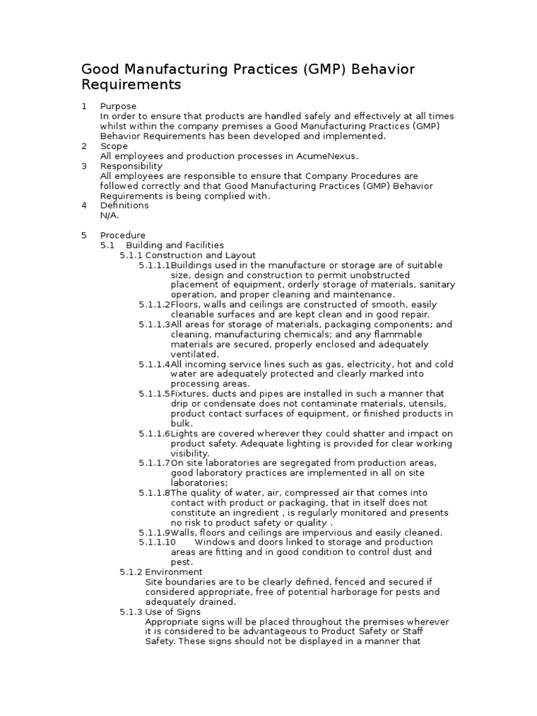 GMP Behavior Requirements | PDF | Packaging And Labeling | Hygiene