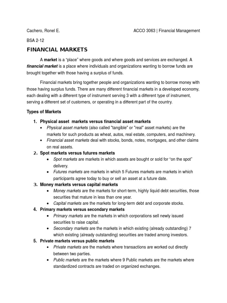 Financial Markets | PDF | Financial Markets | Derivative (Finance)