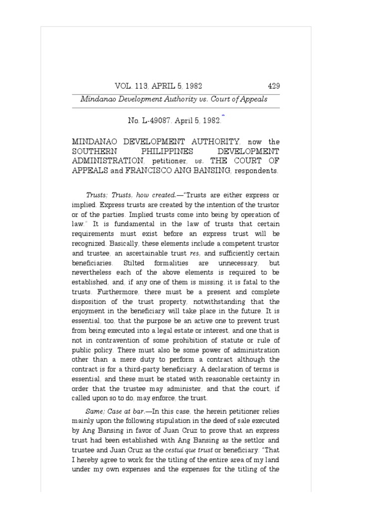 08 Mindanao Development Authority Vs CA | PDF | Settlor | Trust Law