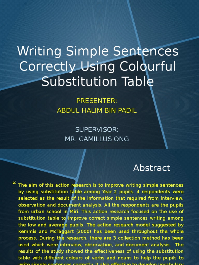 Writing Simple Sentences Correctly Using Colourful Substitution Table ...