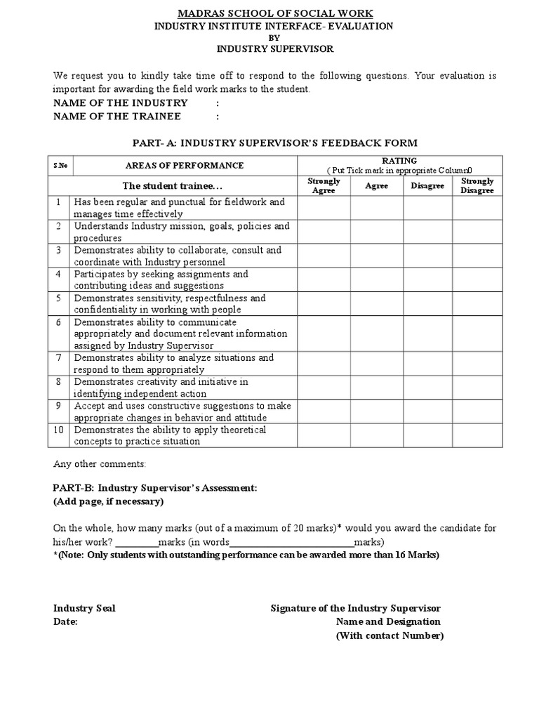 Feedback Form For Internship - Sem 1 | PDF
