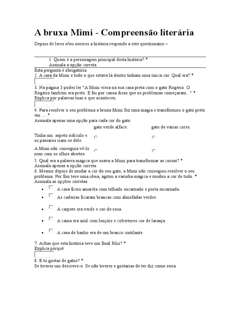 A Bruxa Mimi Ficha Leitura | PDF