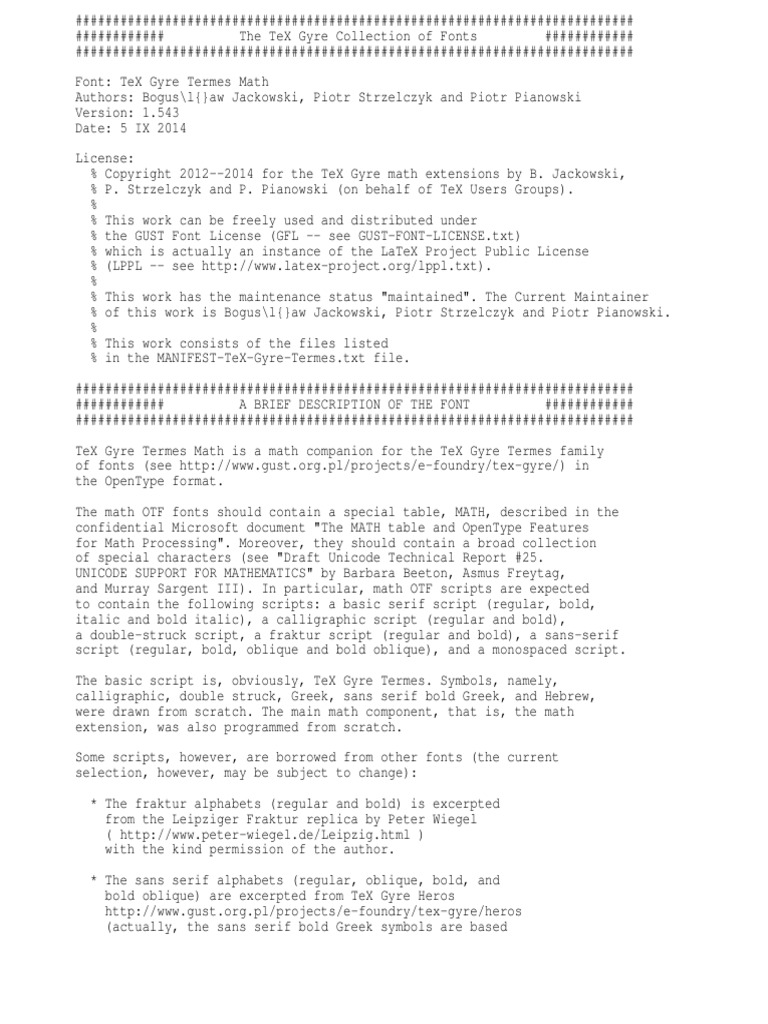 README TeX Gyre Termes Math | PDF | Typefaces | Digital Typography