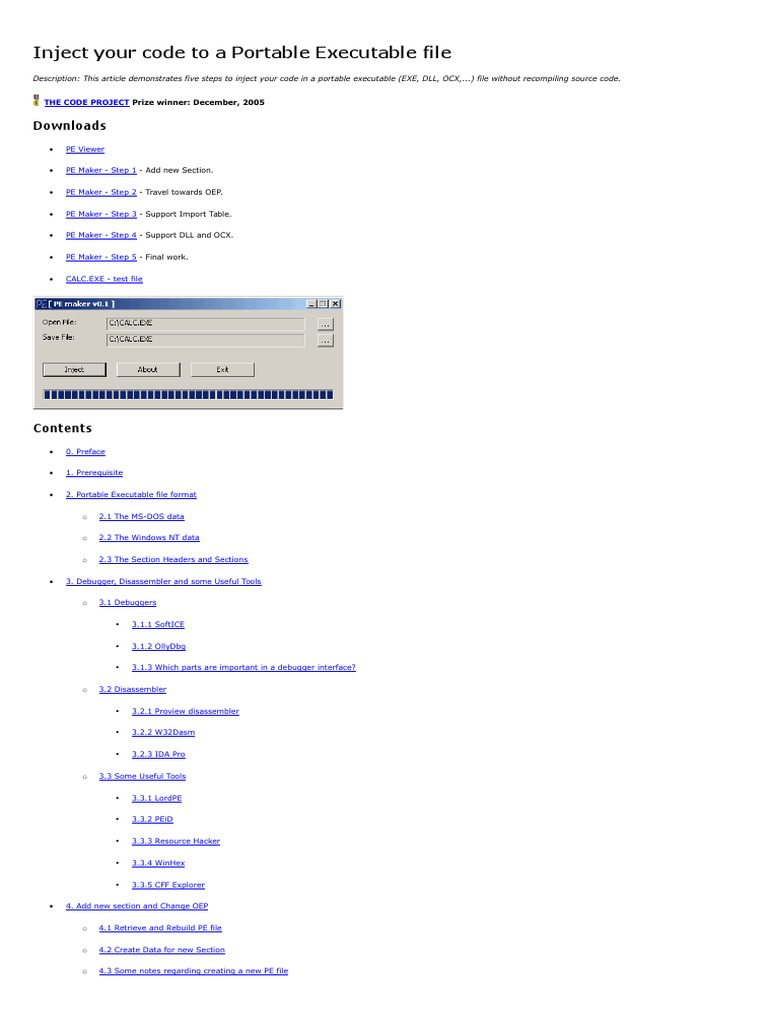 Inject Your Code To A Portable Executable File | PDF | Operating System Technology | Computer ...