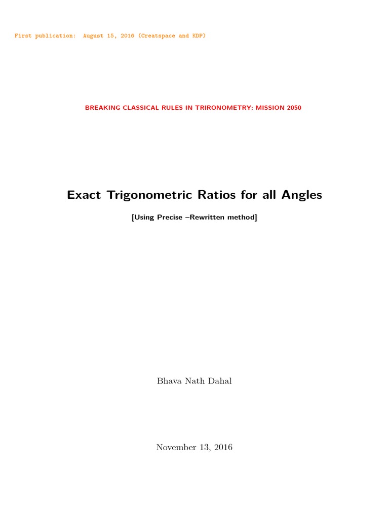 Exact Trigonometric Values For All Angles | PDF | Trigonometry | Sine