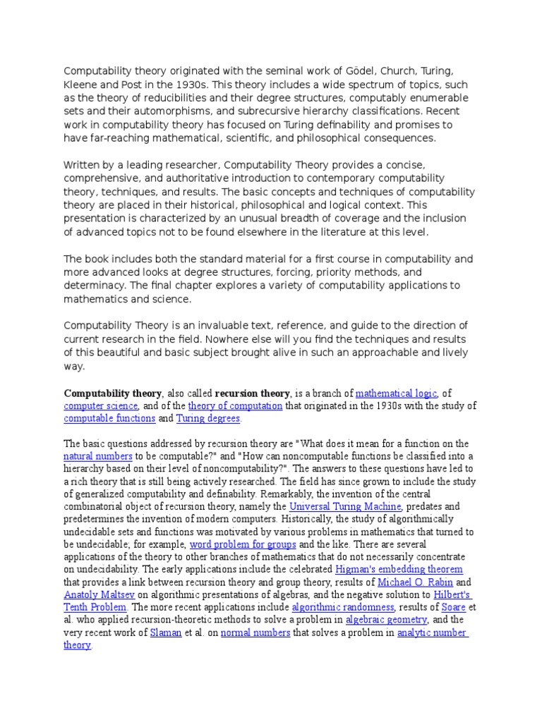 Computability Theory | PDF | Computability Theory | Computational ... Computability Theory | PDF | Computability Theory | Computational ...