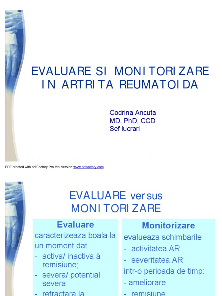 Evaluare Si Monitorizare in Artrita Reumatoida - ANCUTA PDF | PDF
