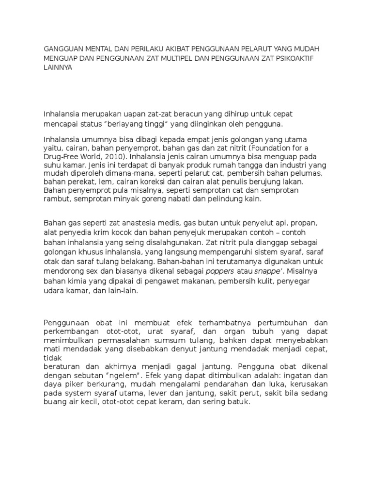 Gangguan Mental Dan Perilaku Akibat Penggunaan Pelarut Yang Mudah ...