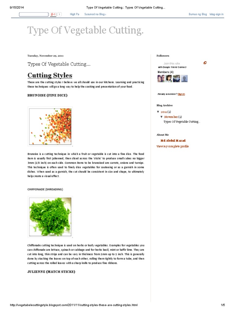 Type of Vegetable Cutting. | PDF | Cooking | Cuisine