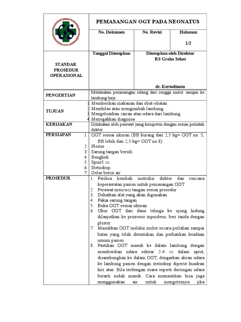 Pemasangan Ogt Pada Neonatus | PDF