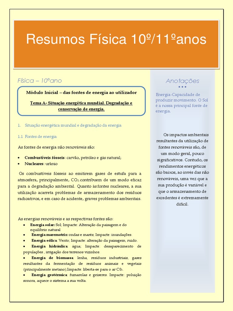 Resumo Fisica 10 e 11 Ano | PDF | Radiação eletromagnética | Calor