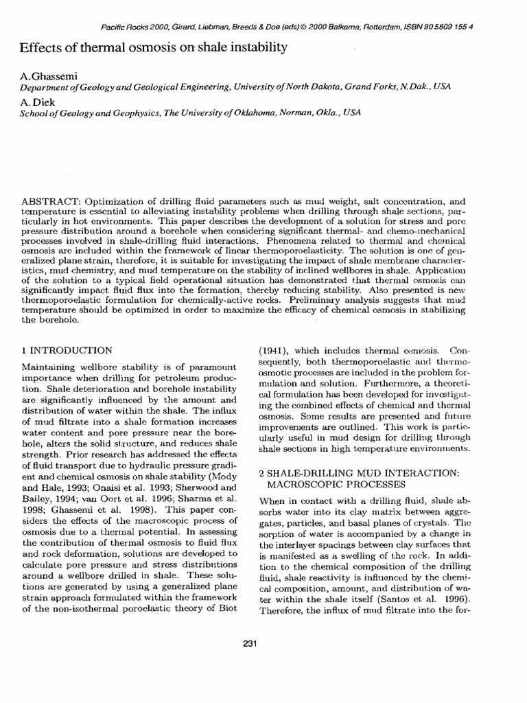 Effects of Thermal Osmosis On Shale Instability: A.Ghassemi A.Diek ...