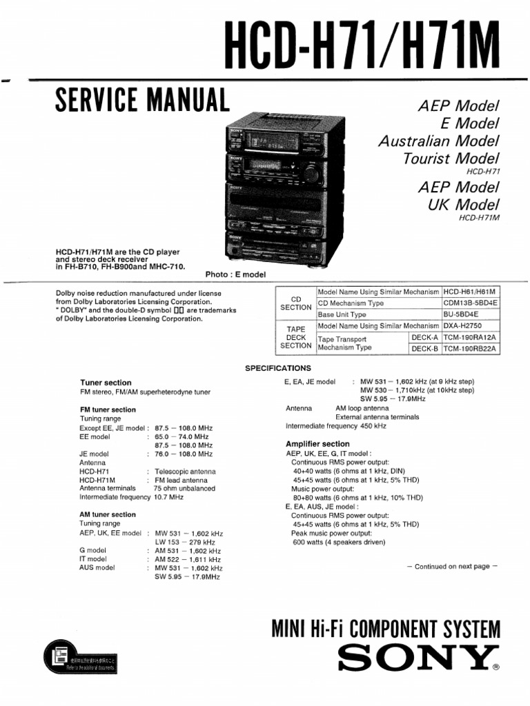 Sony hcd-h71 hcd-h71m fh-b900 SM | PDF