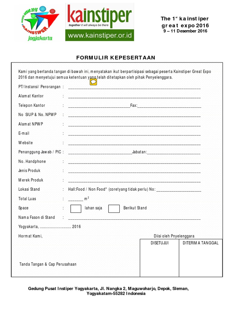Form Pendaftaran Peserta Expo PDF | PDF | Karier & Perkembangan | Bisnis