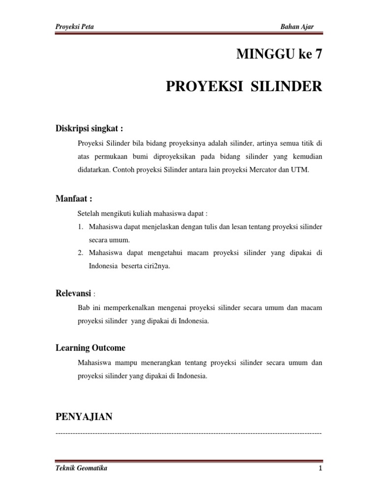 Bahan Ajar Proyeksi Peta Proyeksi Silinder | PDF