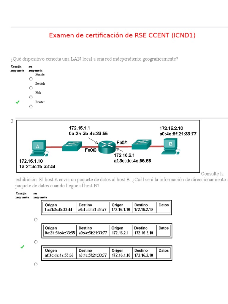 Examen de Certificación de RSE CCENT | PDF | Conmutador de red | Protocolo de Control de Transmisión