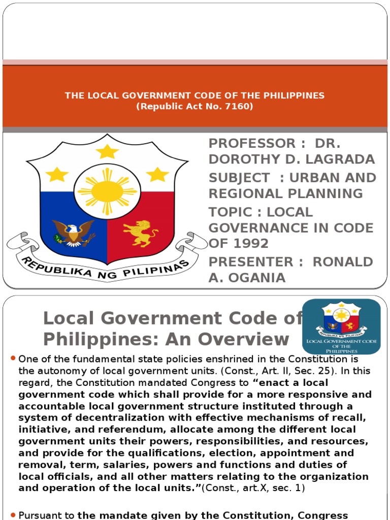 Overview of the Local Government Code | PDF | Devolution | Local Government