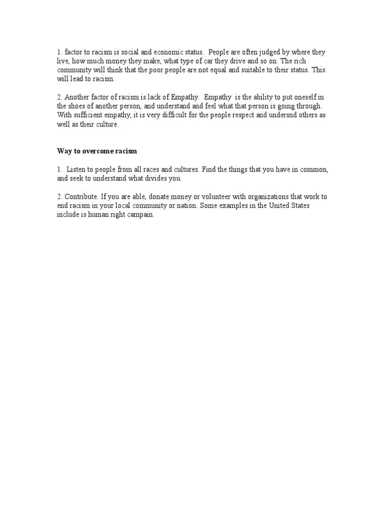 Way To Overcome Racism | PDF