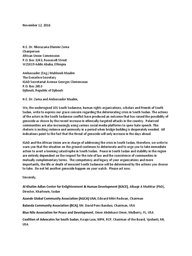 AU and IGAD: Stop Genocide in South Sudan | PDF | African Union | South ...