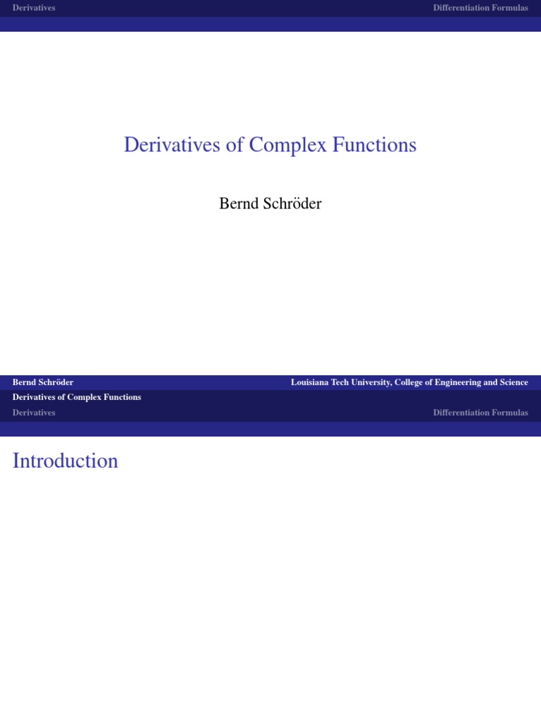 Derivatives of Complex Functions: Bernd SCHR Oder | PDF | Analytic ...