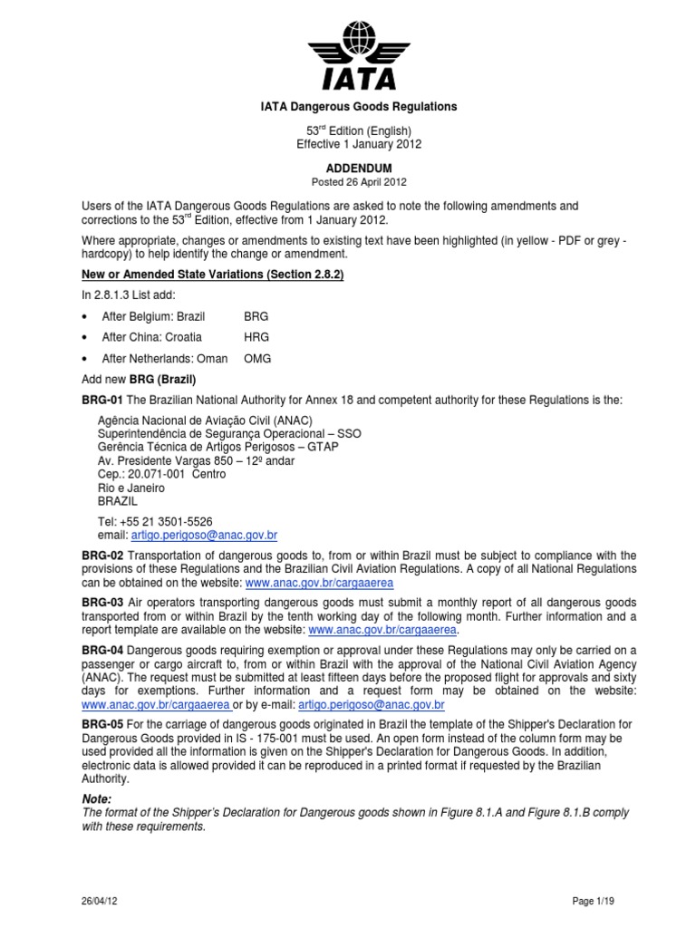 Addendum. Iata.53.Dgr | PDF | Dangerous Goods | Battery (Electricity)