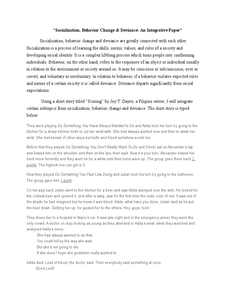 Scoring Integrative Paper | Self Actualization | Deviance (Sociology)