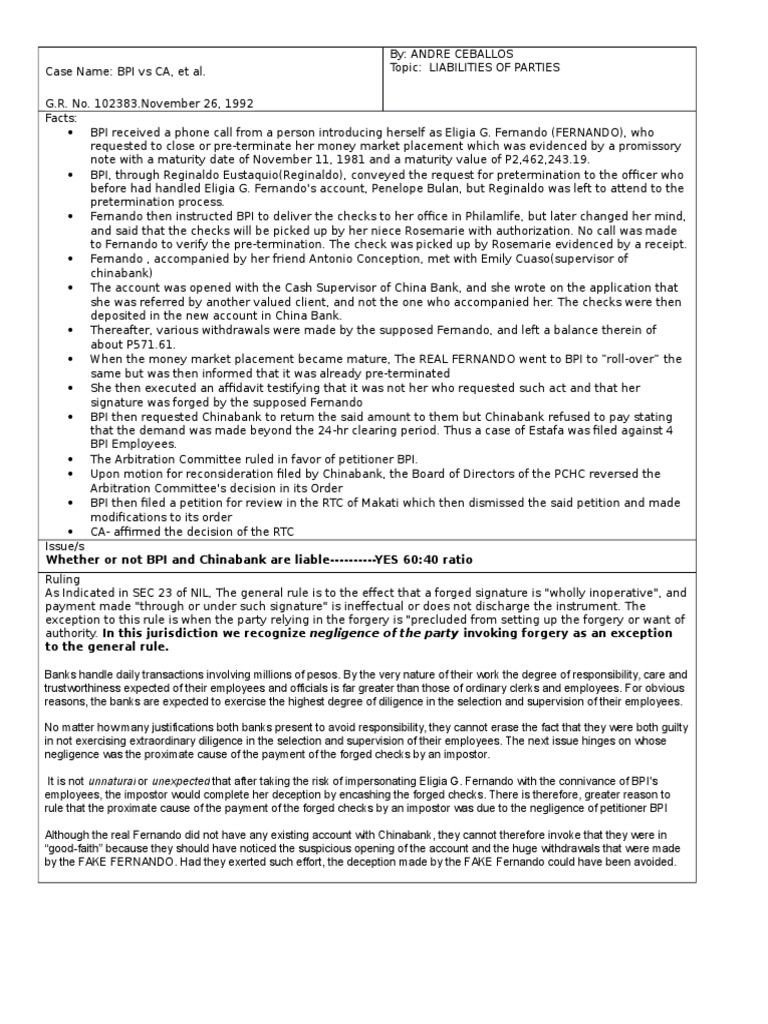 BPI V CA | PDF | Forgery | Cheque